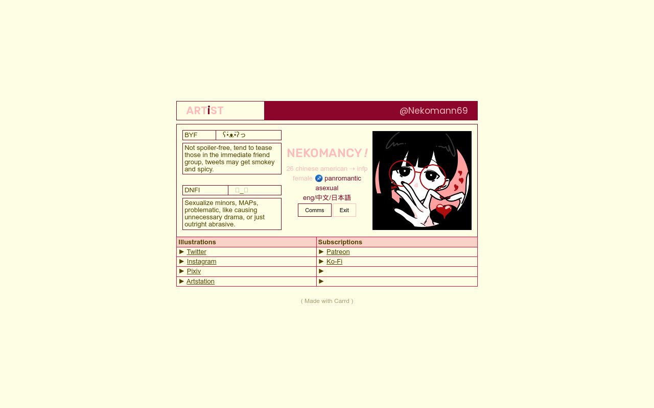 NEKOMANN69'S Artist Carrd